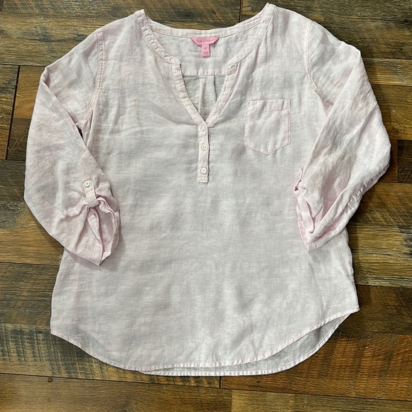 Lilly Pulitzer | Tops | Lily Pulitzer Light Pink Linen Blouse Sz Med ...